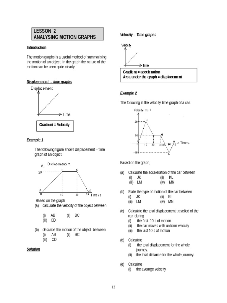 Physics Lesson 2 2 Analysing Motion Graphs | PDF | Acceleration | Velocity