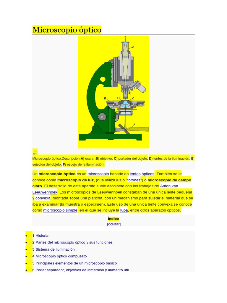 Partes y funciones del microscopio óptico | PDF | Lente de la cámara ...