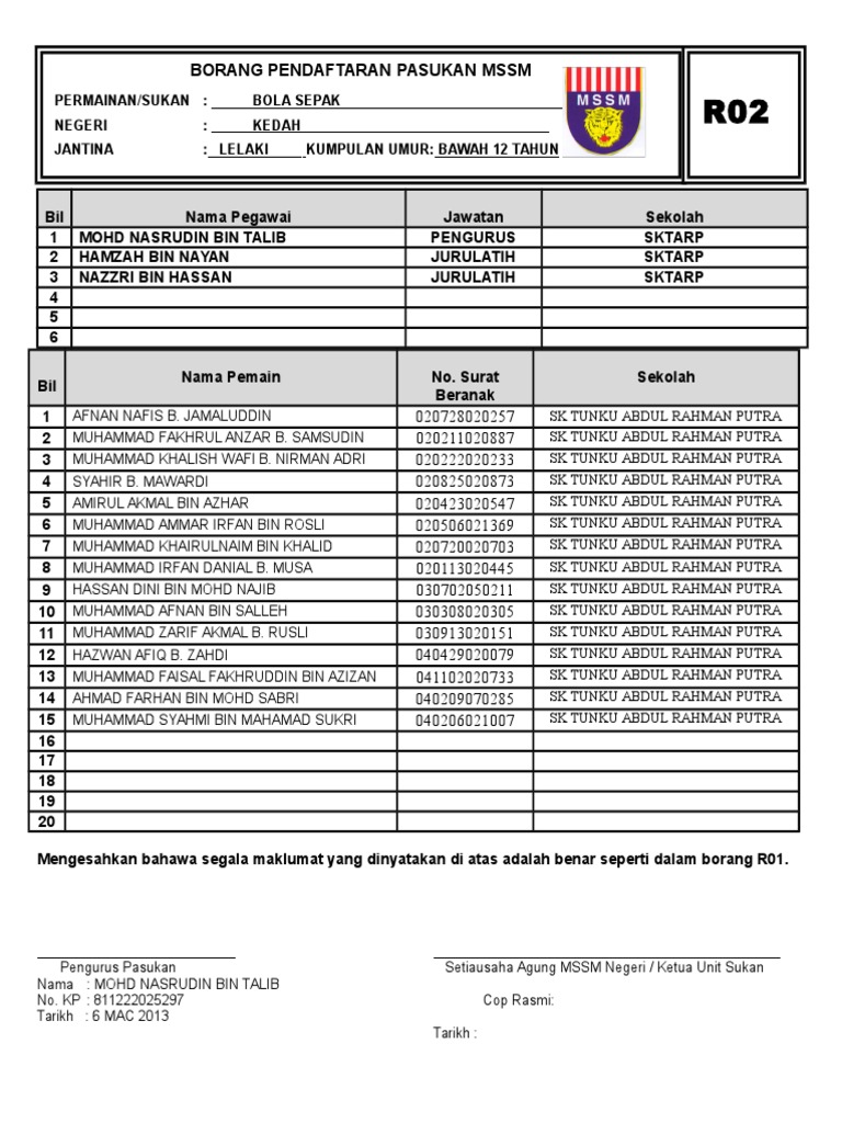 Borang Pendaftaran R02 Terbaru | PDF