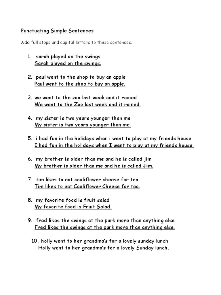 Punctuating Simple Sentences | PDF | Language Arts & Discipline