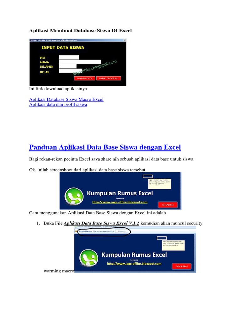 Aplikasi Membuat Database Siswa DI Excel | PDF