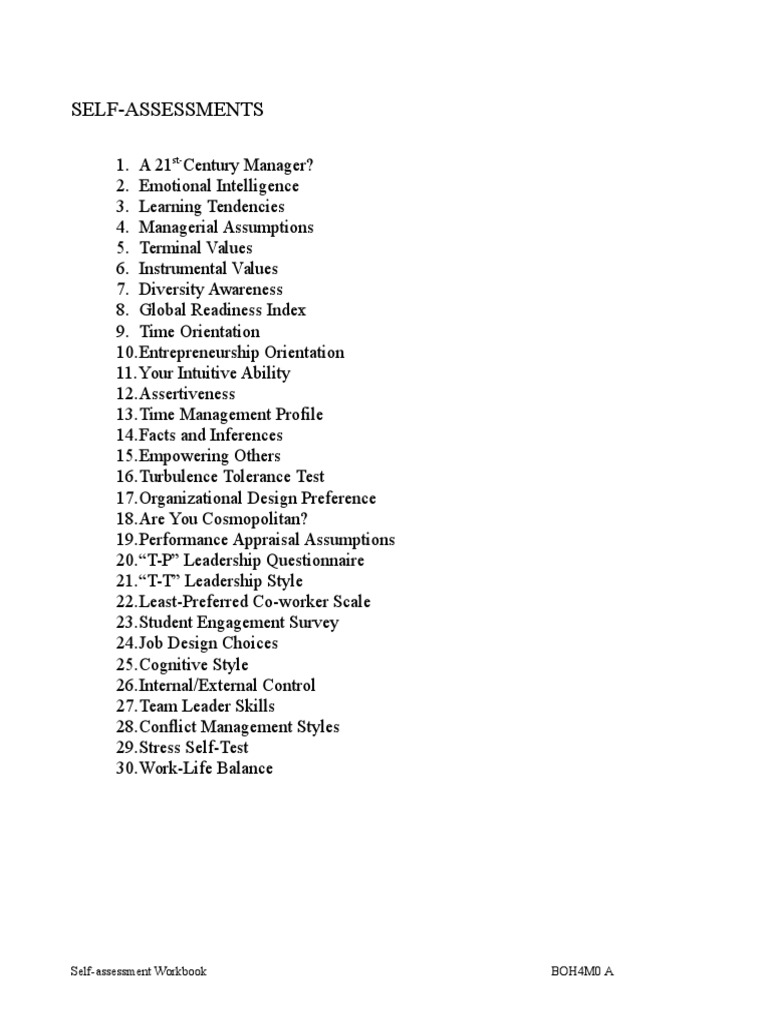 Self Assessment Workbook | PDF | Psychological Concepts | Learning