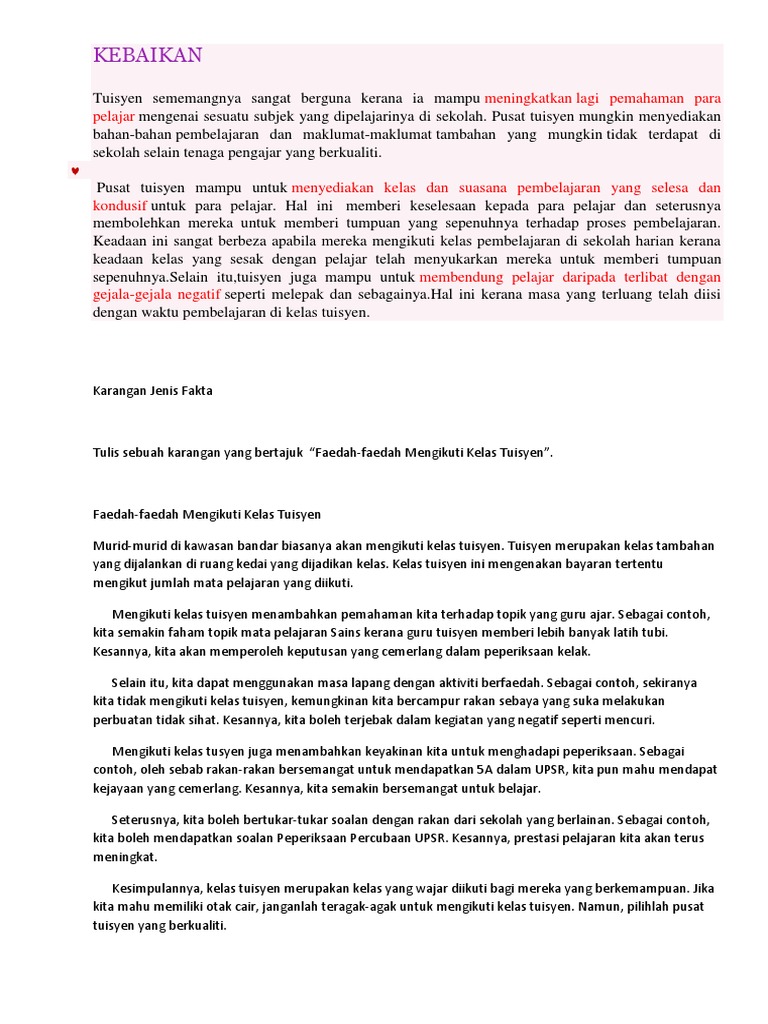 KEBAIKAN-kebaikan Kelas Tuisyen | PDF