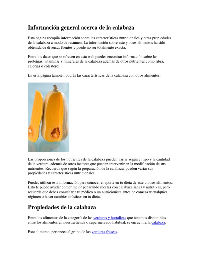 Nutrientes y propiedades de la calabaza | PDF | Nutrientes | Nutrición