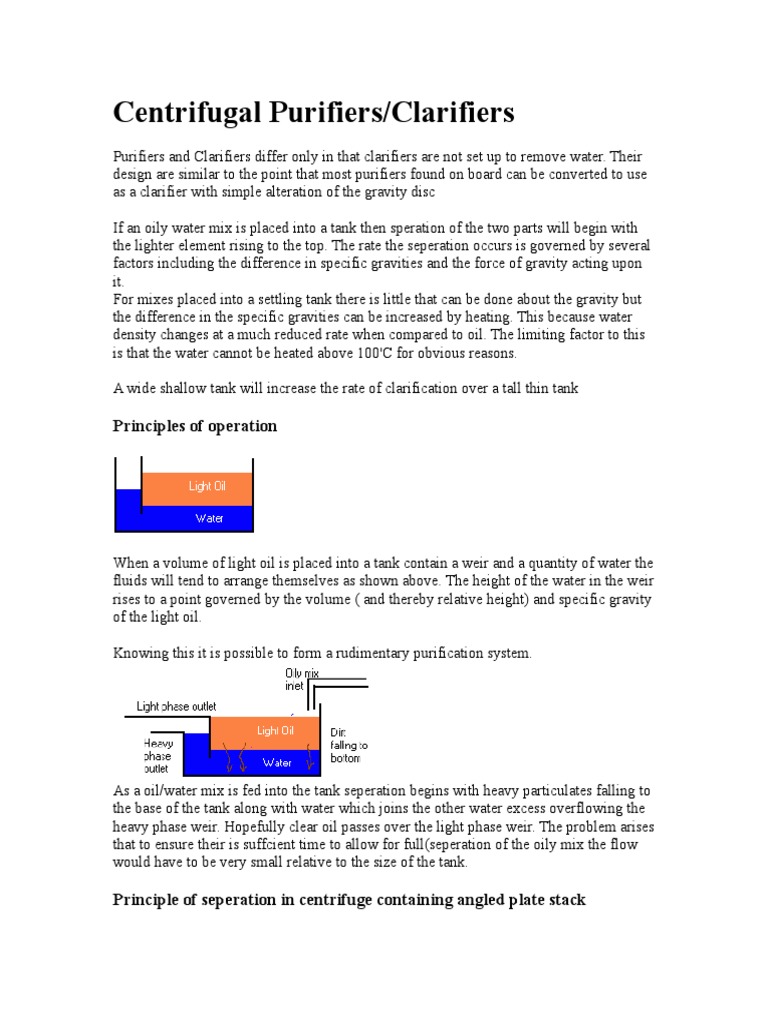 Centrifugal Purifiers Clarifiers | PDF