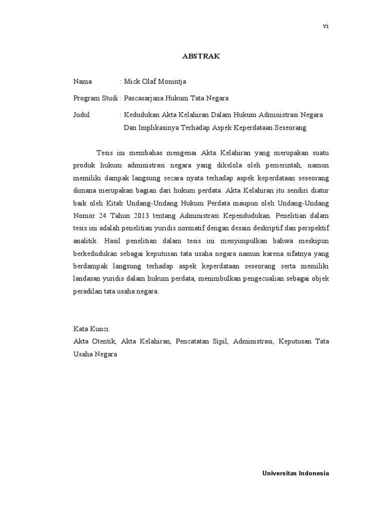 Contoh Abstrak Tesis UI | PDF