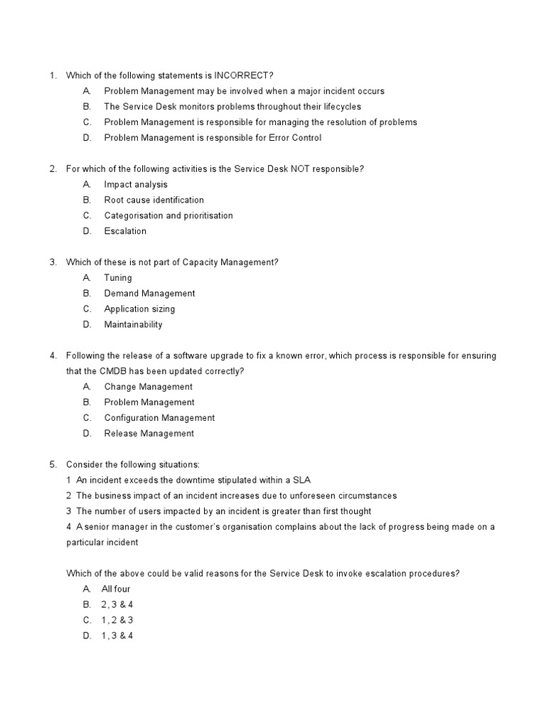 ITIL Exam Sample With Answer | PDF | Accountability | Leadership