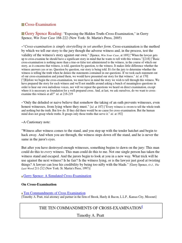 Cross Examination Tips | PDF | Cross Examination | Witness