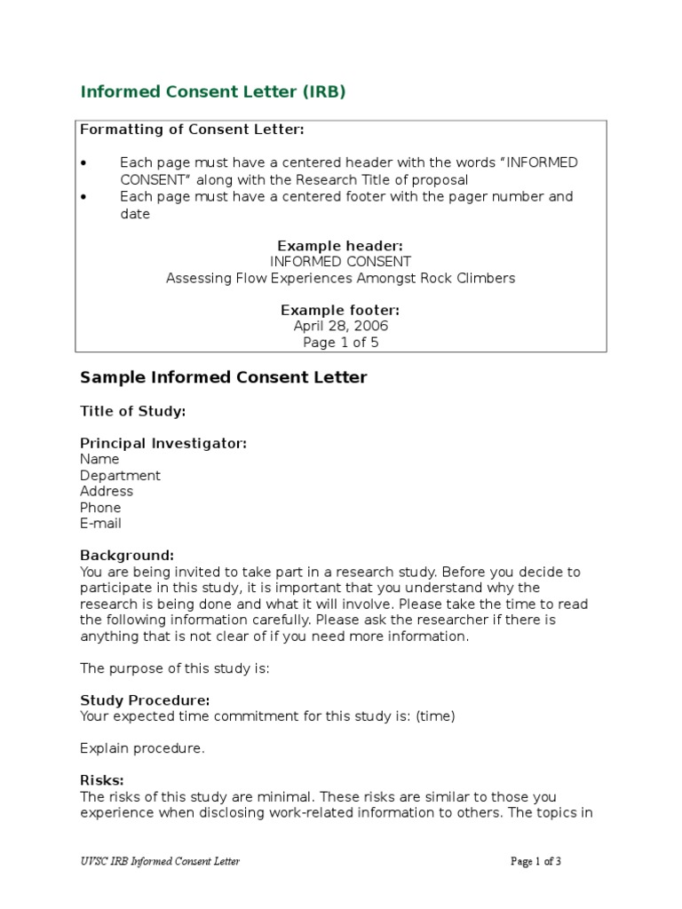 Irb Sample Informed Consent Letter | Theory Of Medicine | Applied ...