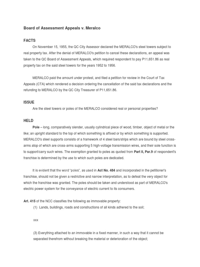 Board of Assessment Appeals V Meralco | PDF | Technology & Engineering