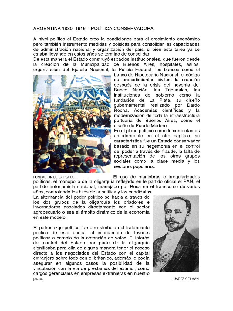 Política Conservadora en Argentina 1880-1916 | PDF | Estado (política ...
