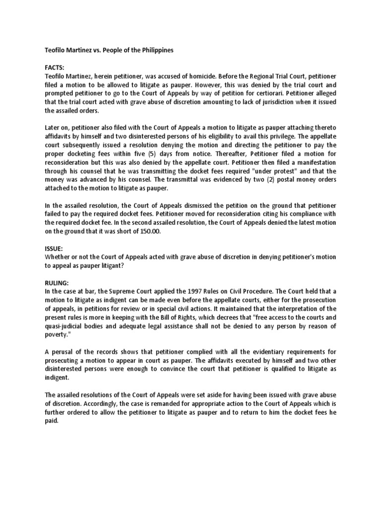 Teofilo Martinez Vs People Case Digest | PDF | Lawsuit | Appeal