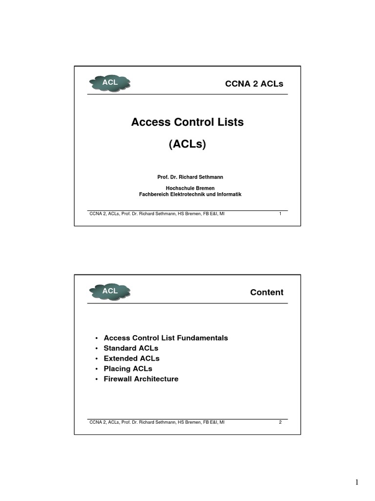 Access Control Lists (Acls) | PDF | Data Transmission | Network Protocols