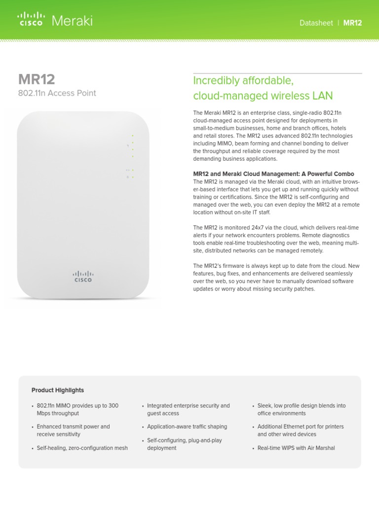 The Meraki MR12: An Affordable, Enterprise-Grade, Cloud-Managed 802.11n ...