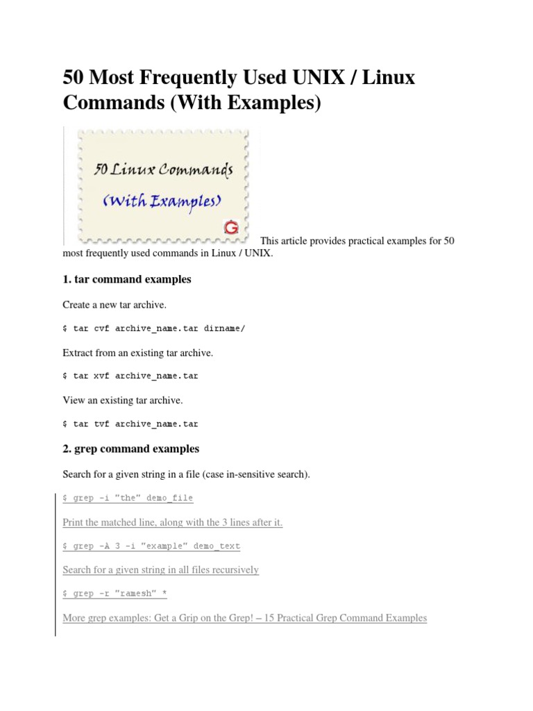 50 Most Frequently Used UNIX | PDF | Zip (File Format) | Superuser