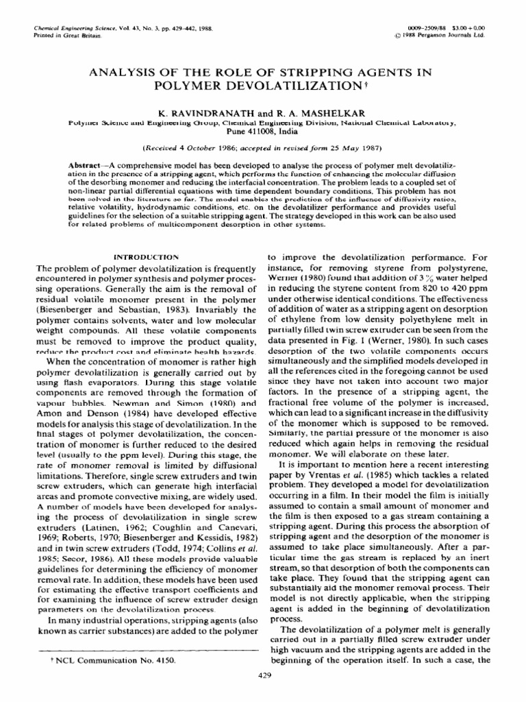 Polymer Devolatilization Study | PDF | Polymers | Diffusion