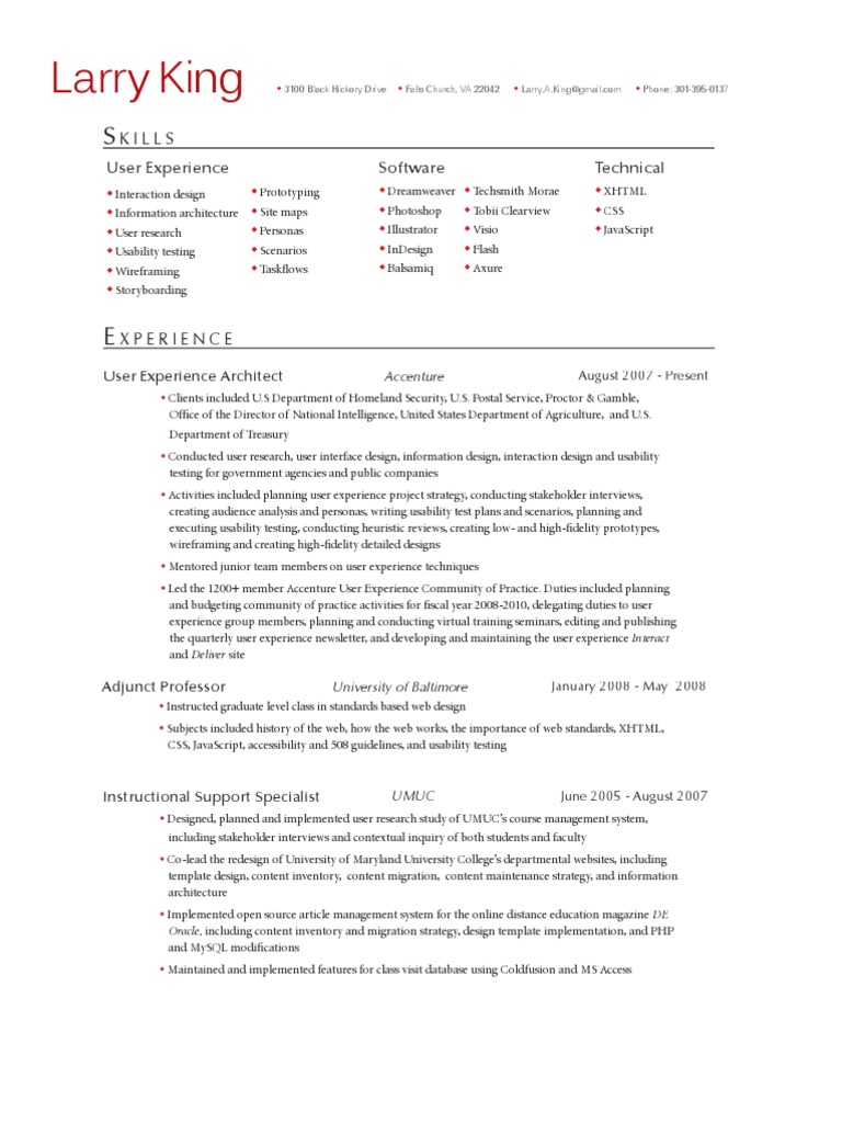 Larry King Resume | PDF | Usability | World Wide Web