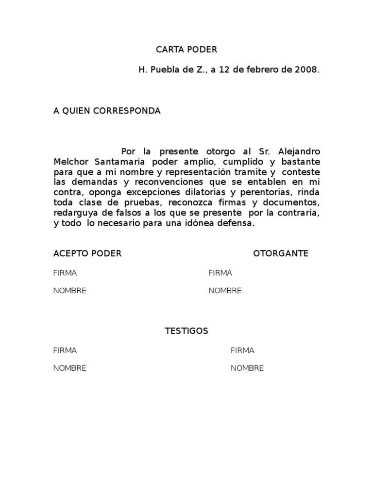 Carta Poder Formatos Y Ejemplos De Cv