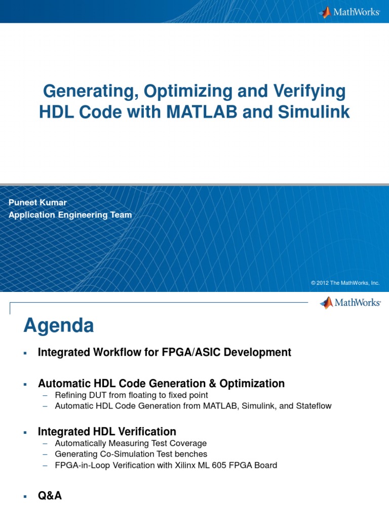 Generating Optimizing And Verifying Hdl Code With Matlab And Simulink Pdf Hardware