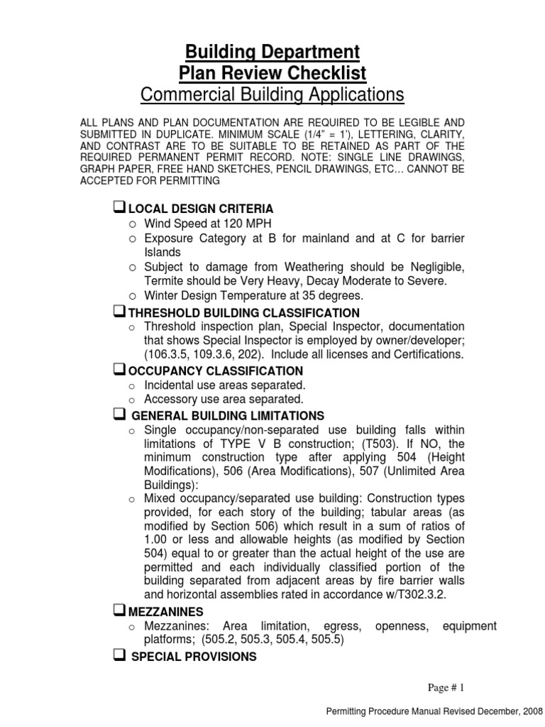Permitting Procedures Manual - Commercial Plan Review Checklist | PDF ...