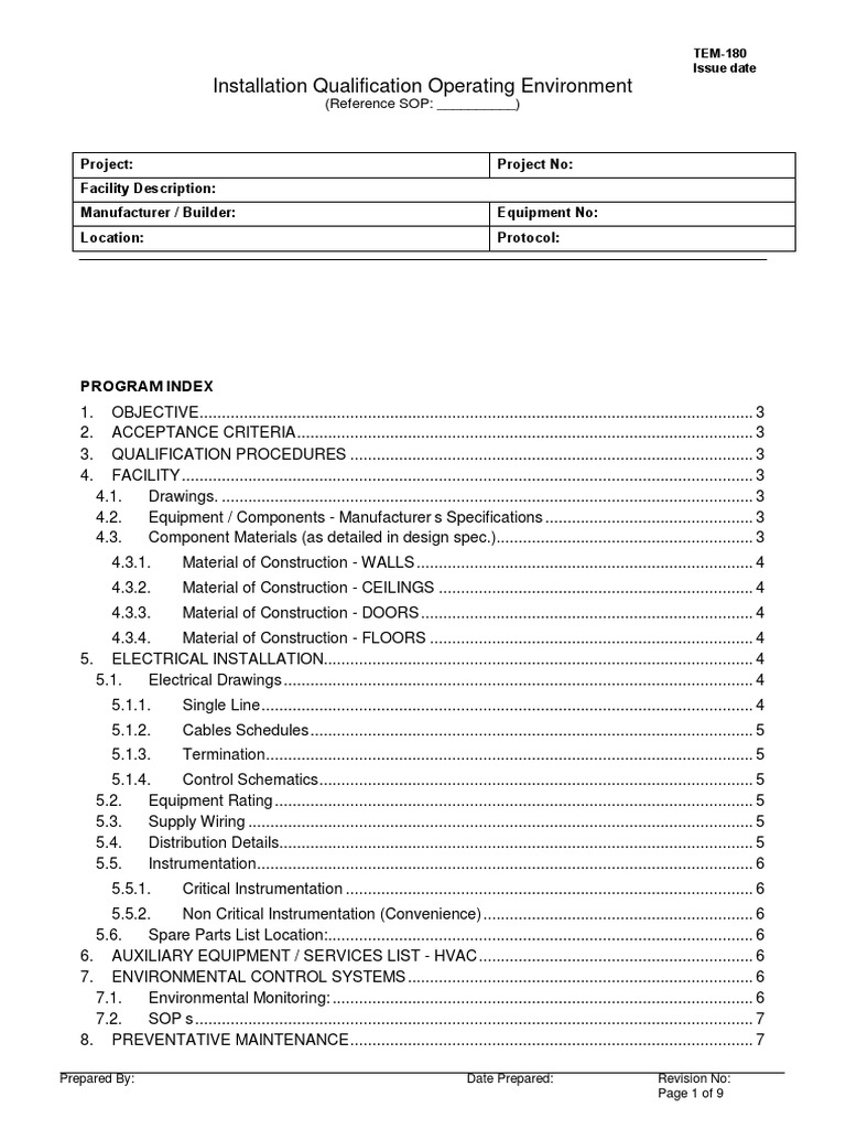 Installation Qualification Report for Project No. TEM-180 | PDF ...