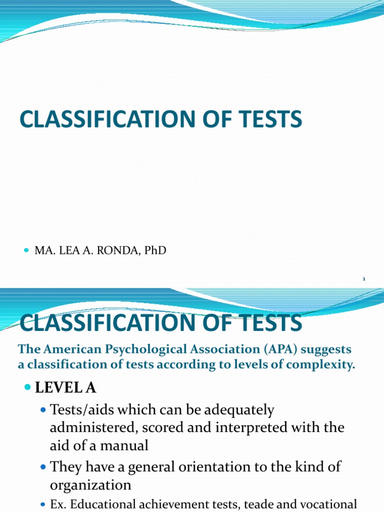 Classification of Tests | PDF | Psychometrics | Psychology