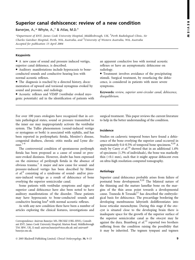 Superior Canal Dehiscence: Review of A New Condition | PDF | Ct Scan ...
