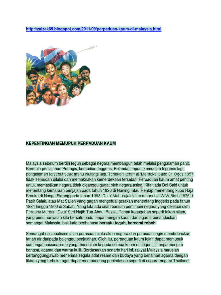 Kepentingan Perpaduan Kaum di Malaysia | PDF