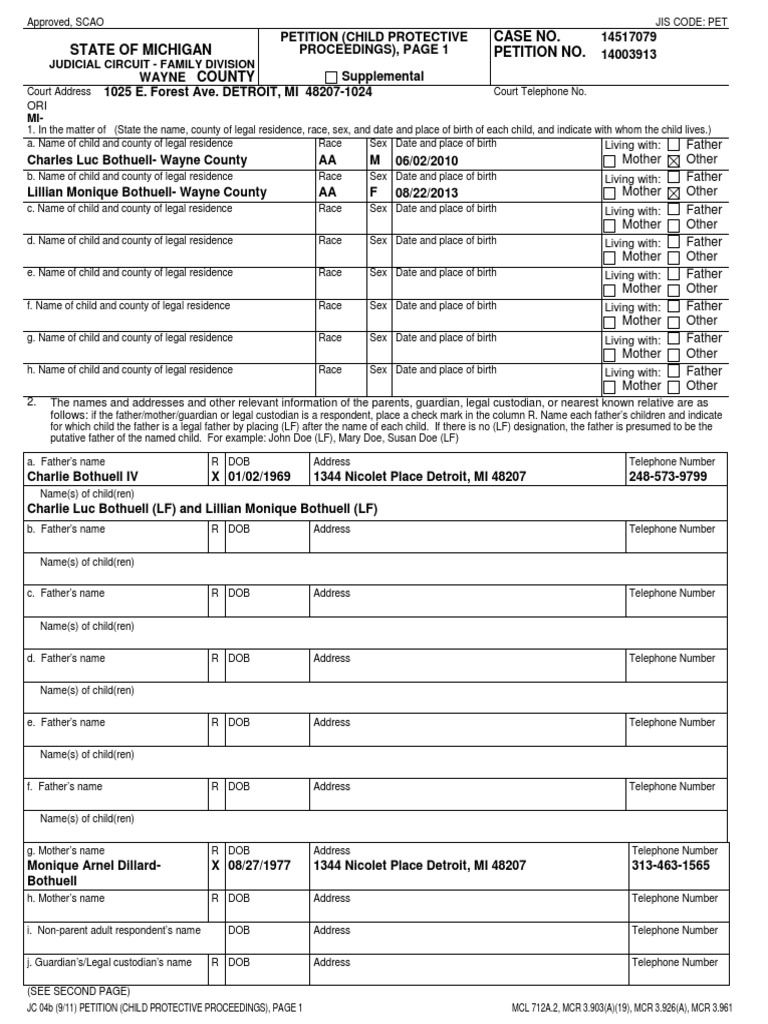 Child Protective Petition: Bothuell Case | PDF | Legal Guardian ...