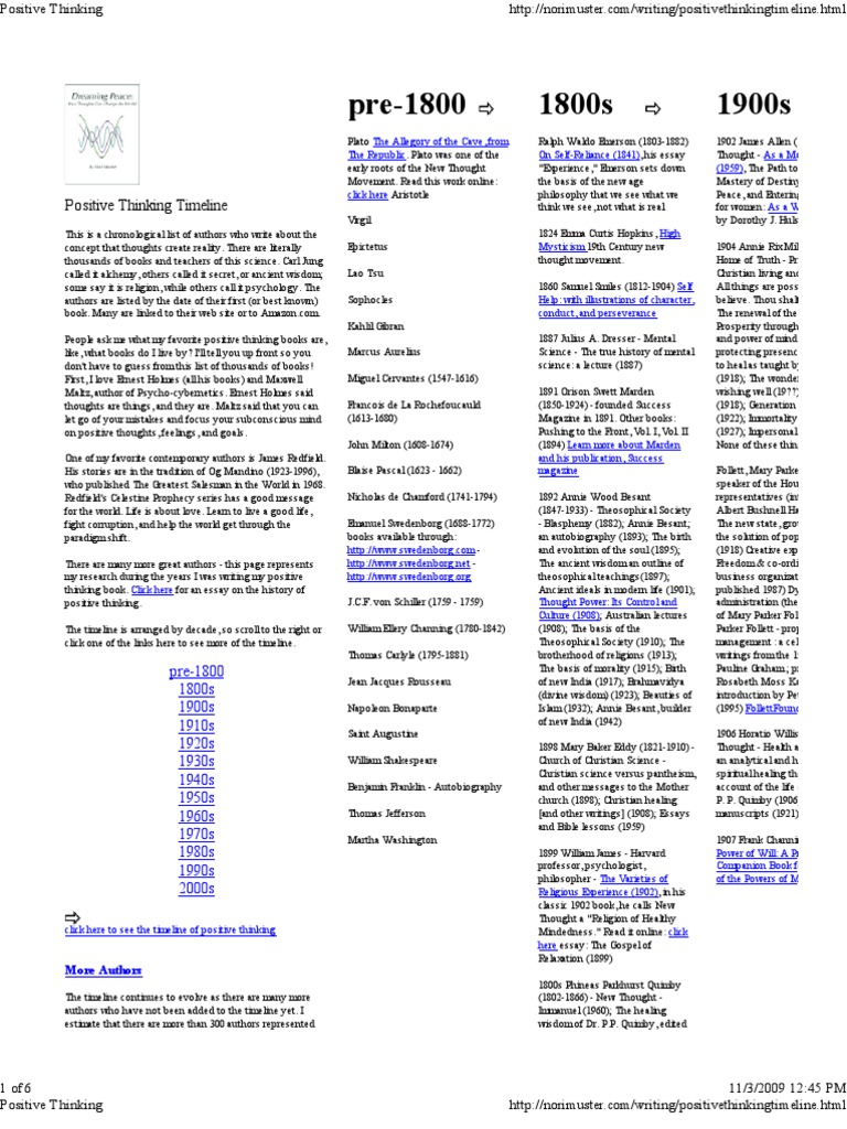 New Thought Positive Thinking Timeline | PDF | New Thought