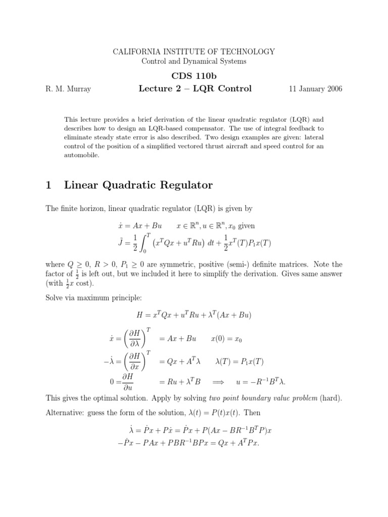 LQR | PDF | Control Theory | Torque