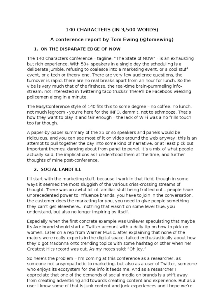 140 Characters (In 3,500 Words) A Conference Report by Tom Ewing ...