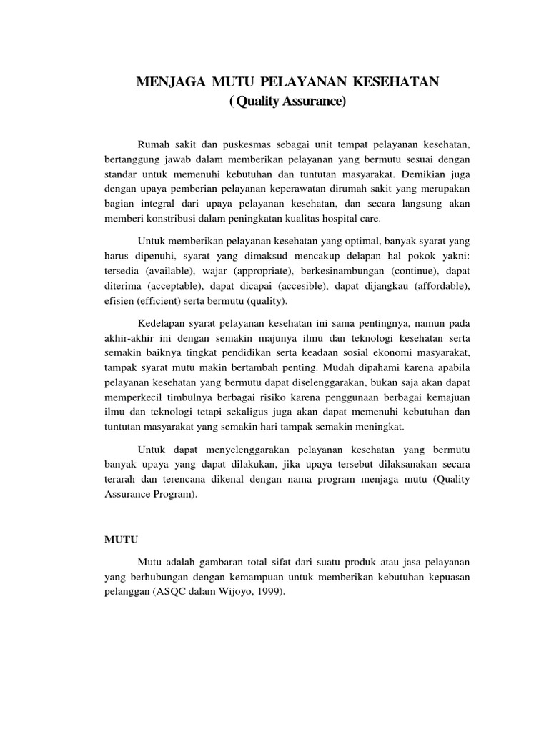 Menjaga Mutu Pelayanan Kesehatan | PDF