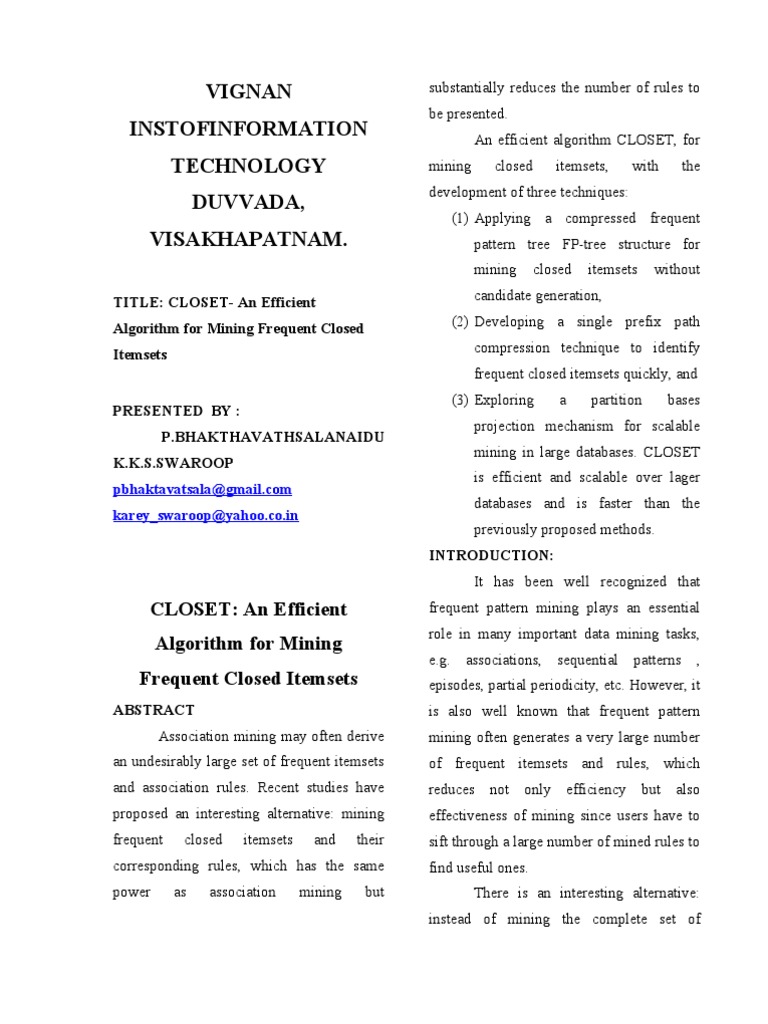 Efficient Algorithm for Closed Itemsets | PDF | Mathematical Logic | Applied Mathematics