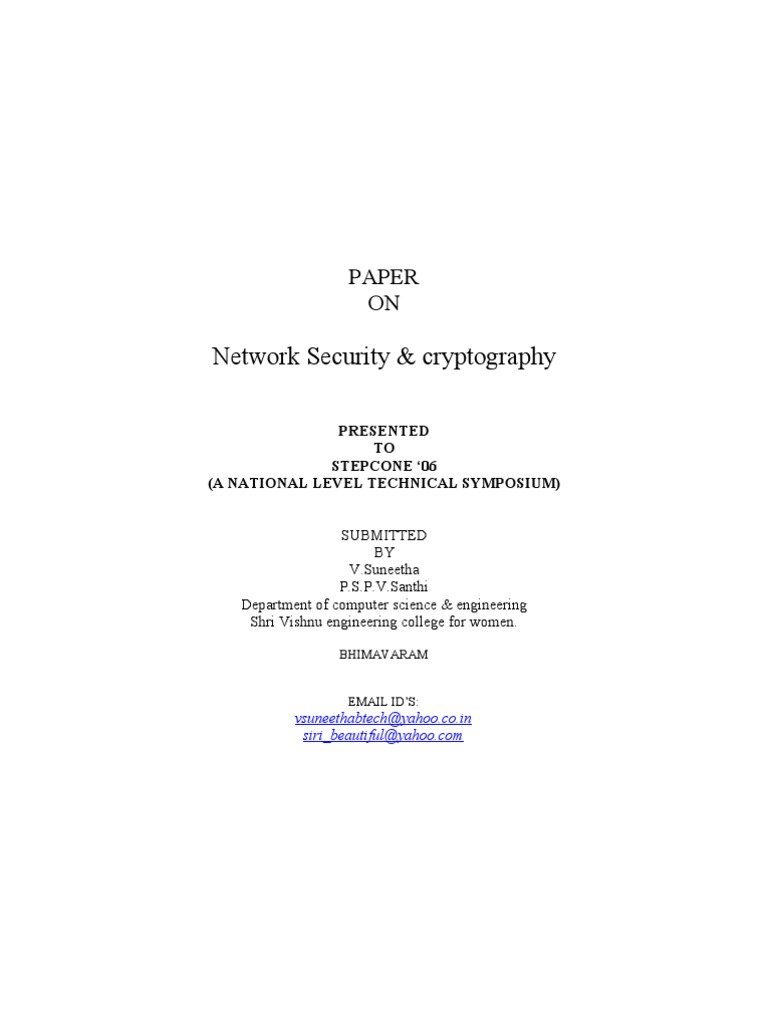 Network Security & Cryptography: Paper ON | PDF | Cryptography | Public ...