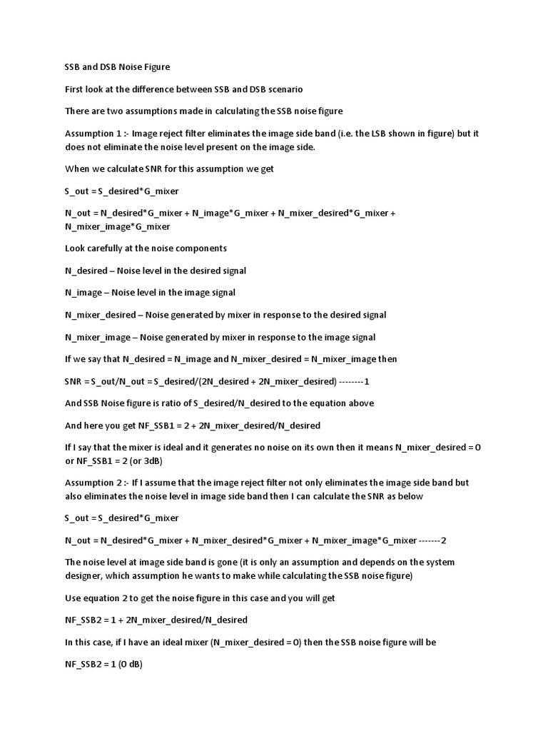 SSB and DSB Noise Figure | PDF | Signal To Noise Ratio | Signal Processing