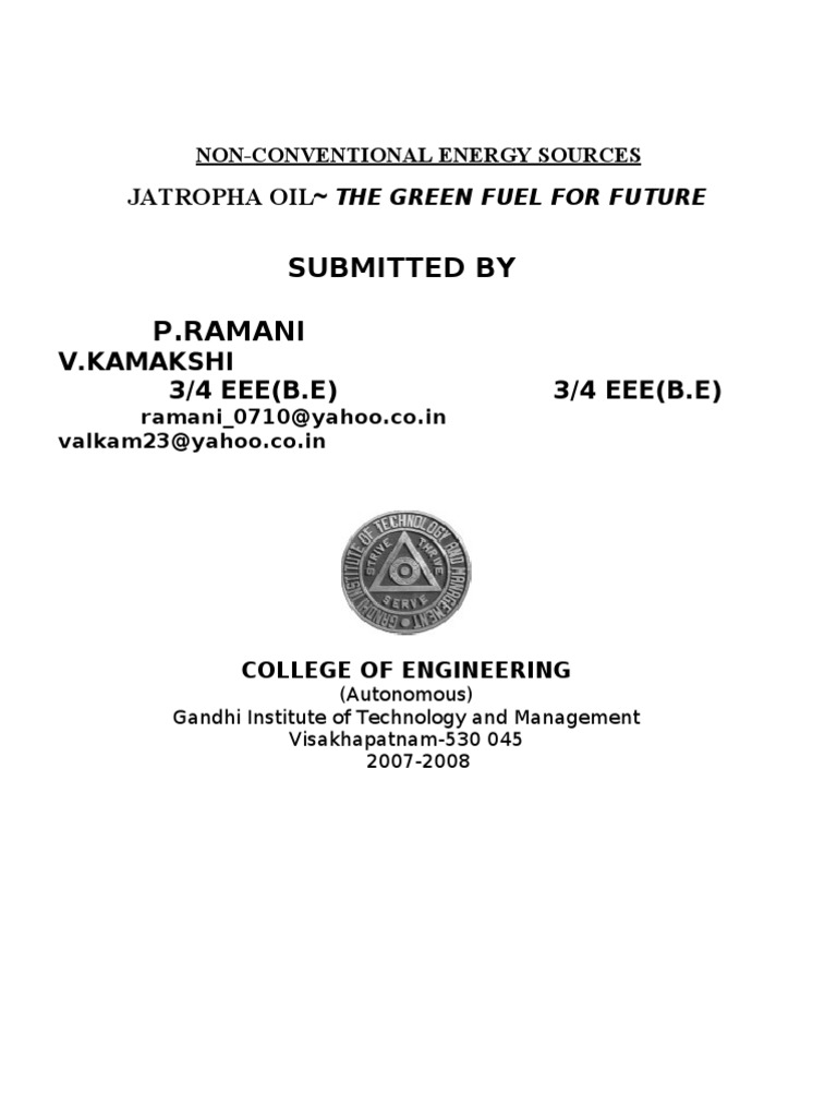 Submitted by P.Ramani: Jatropha Oil | PDF | Biodiesel | Diesel Fuel