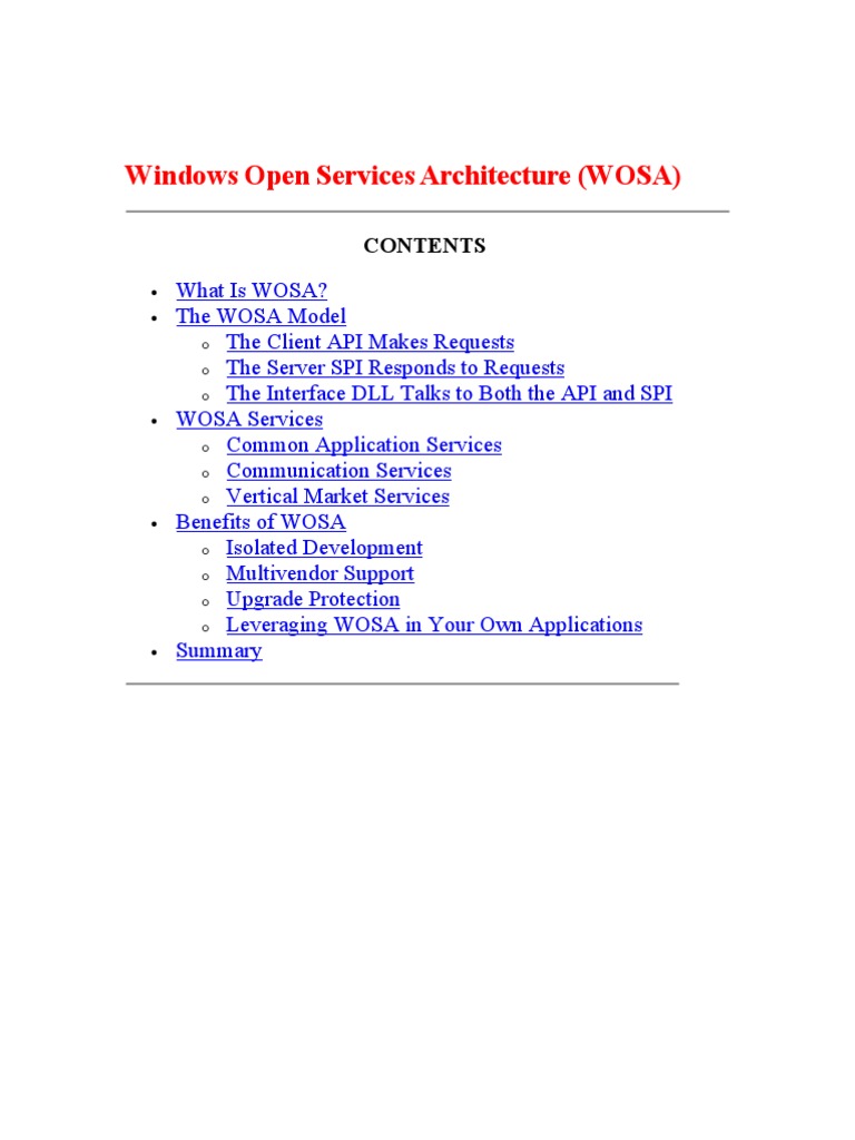 Windows Open Services Architecture (WOSA) | Download Free PDF ...