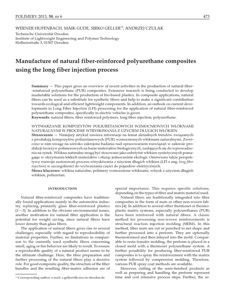 Manufacture of Natural Fiber-Reinforced Polyurethane Composites Using ...