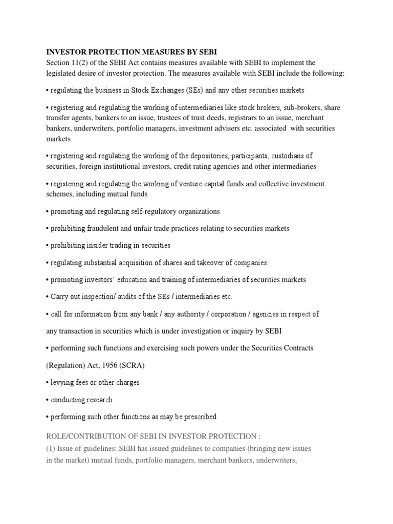 Investor Protection Measures by Sebi | PDF | Securities (Finance ...