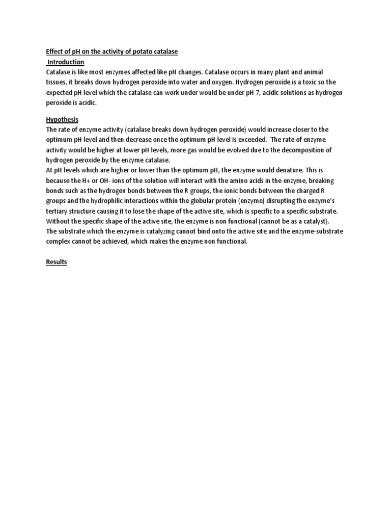pH Impact on Potato Catalase Activity | PDF | Active Site | Enzyme