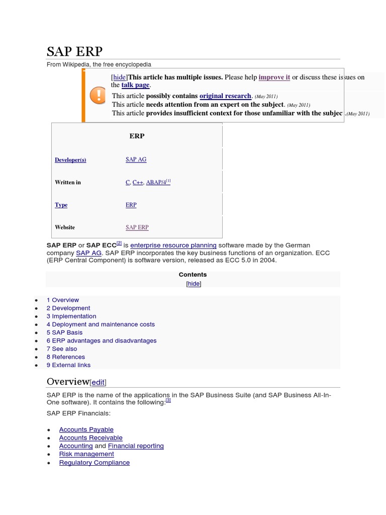 Sap Erp | PDF | Information Technology Management | Computing