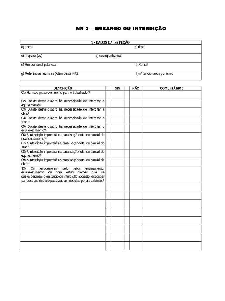 Check List Conformidade NR 03 | PDF