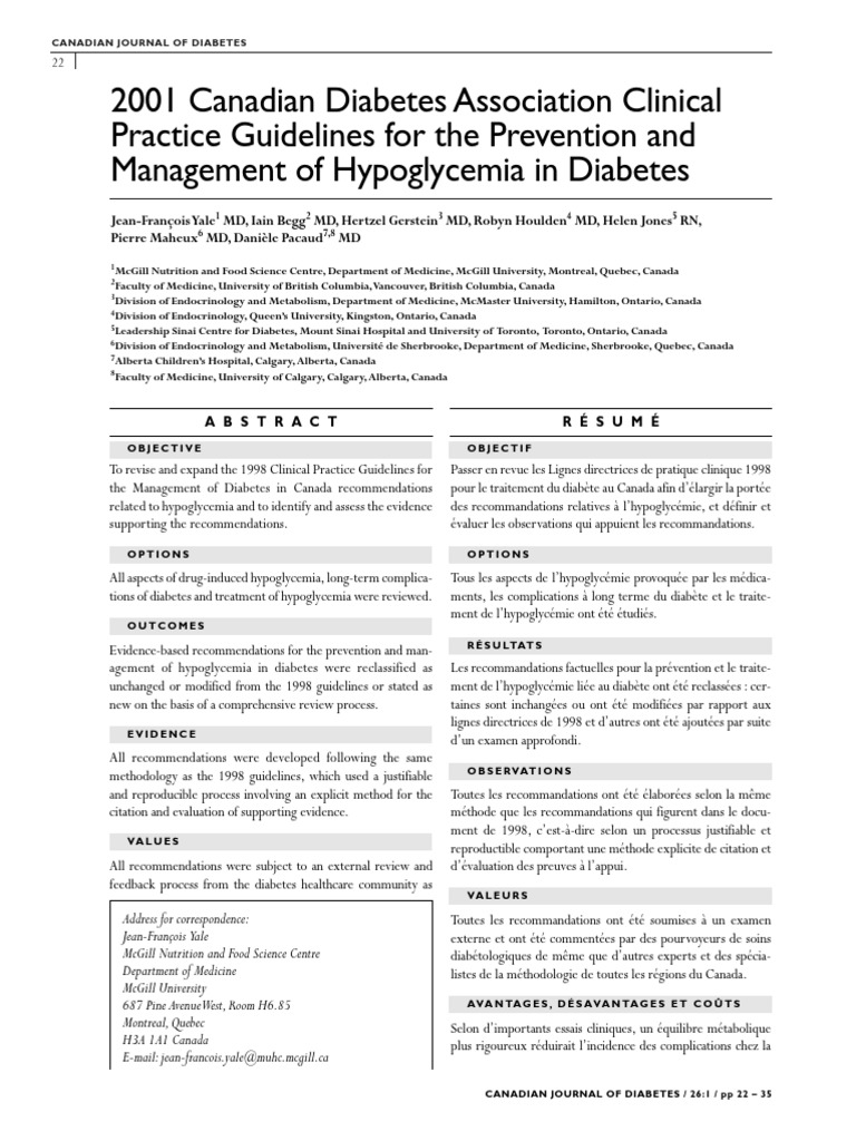 2001 Canadian Diabetes Association Clinical Practice Guidelines for the ...
