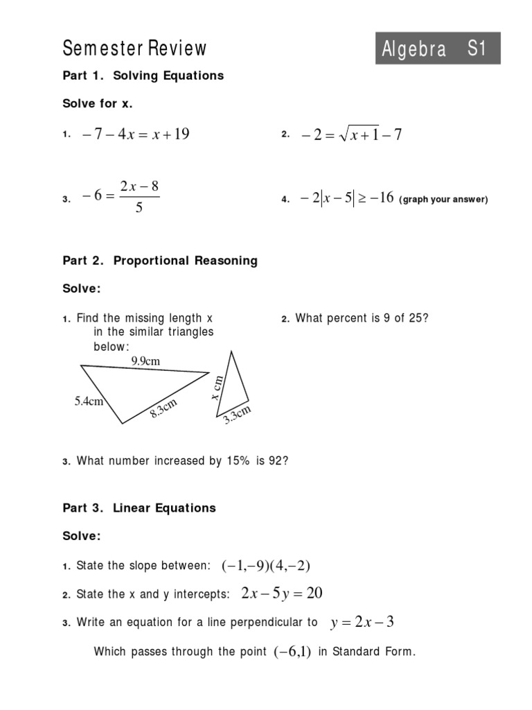 Semester Review: Algebra S1 | Download Free PDF | Equations | Algebra