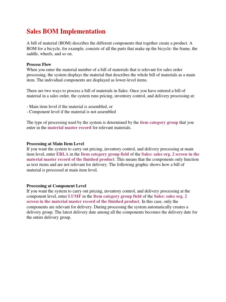Sales BOM | PDF | Inventory | Industries
