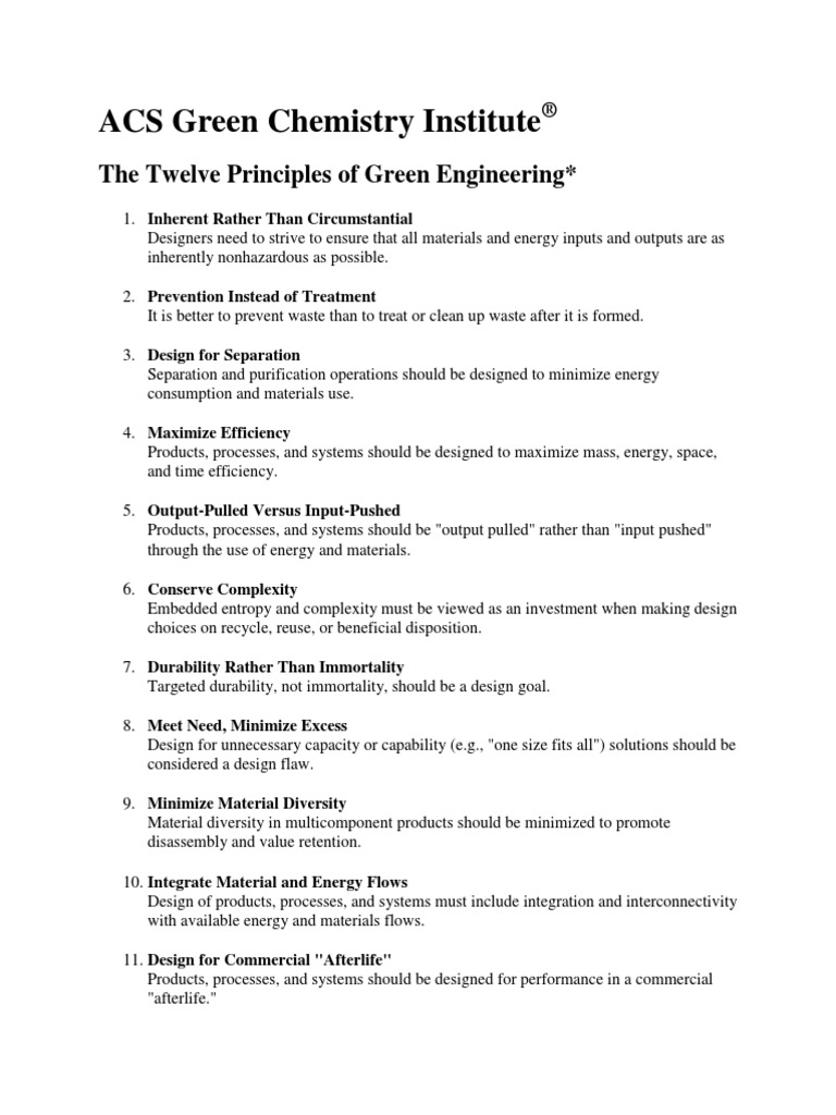 Twelve Principles of Green Engineering | PDF