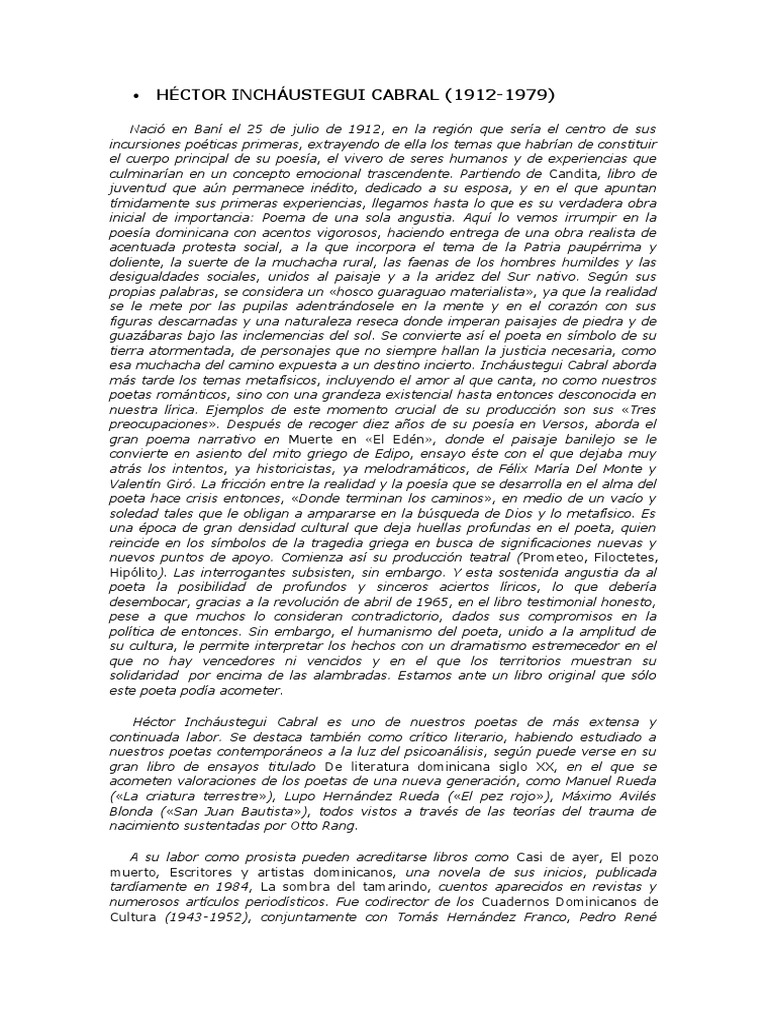 Antología Poética - Héctor Incháustegui Cabral (1912-1979) | PDF | Poesía