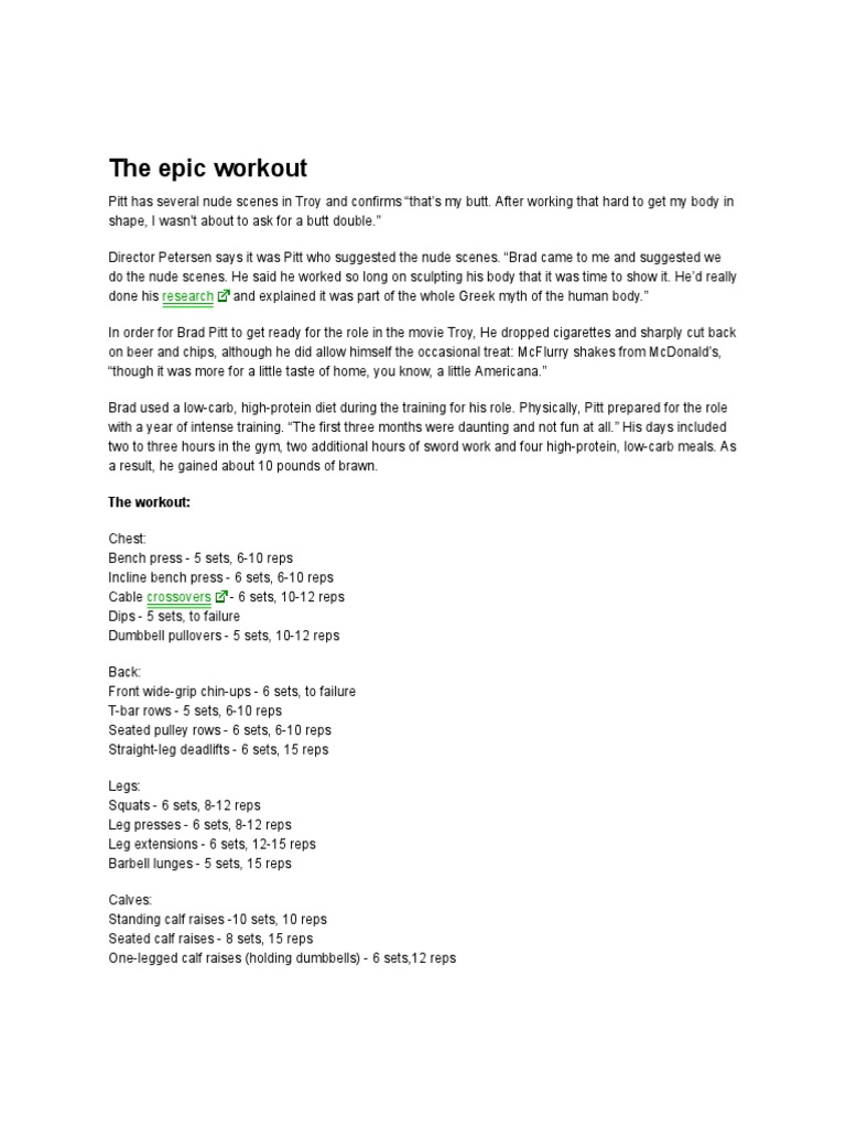 Troy Movie Workout | PDF | Calf | Physical Exercise