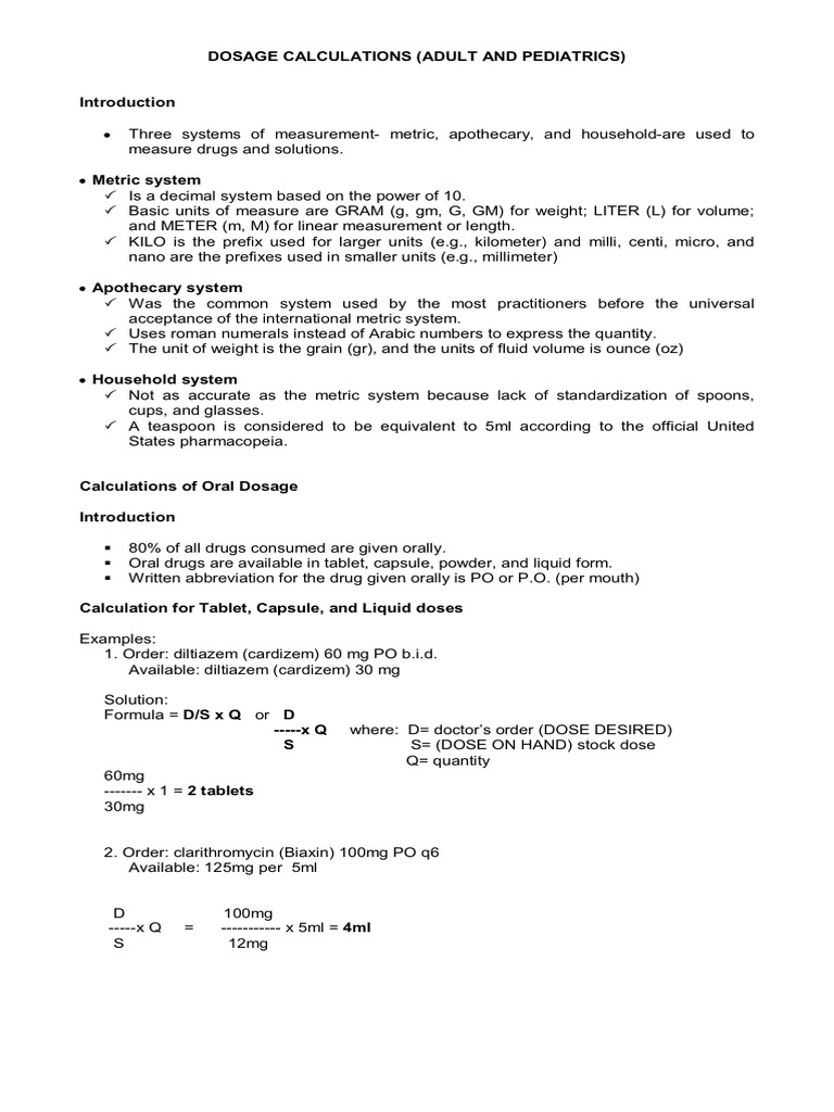 Dosage Calculations | PDF | Injection (Medicine) | Dose (Biochemistry)